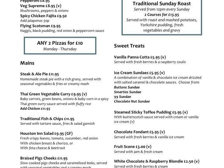 Menu at The Houston Inn pub & bar, Johnstone