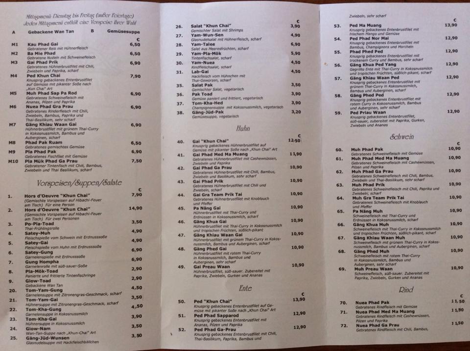 Speisekarte von Khun Chai Thai Restaurant, Melsungen