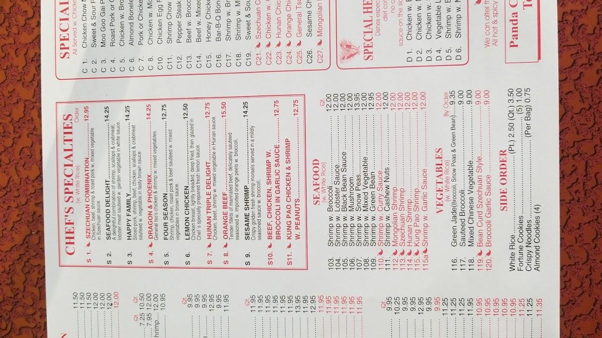 Menu at Panda Chinese Restaurant, Cedar Springs