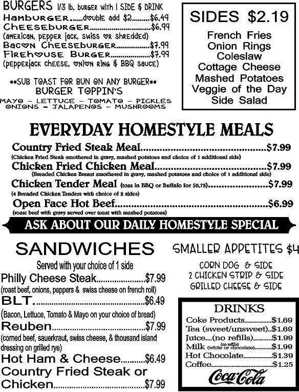 Menu at Sweet Creek Diner & Bakery, Galena