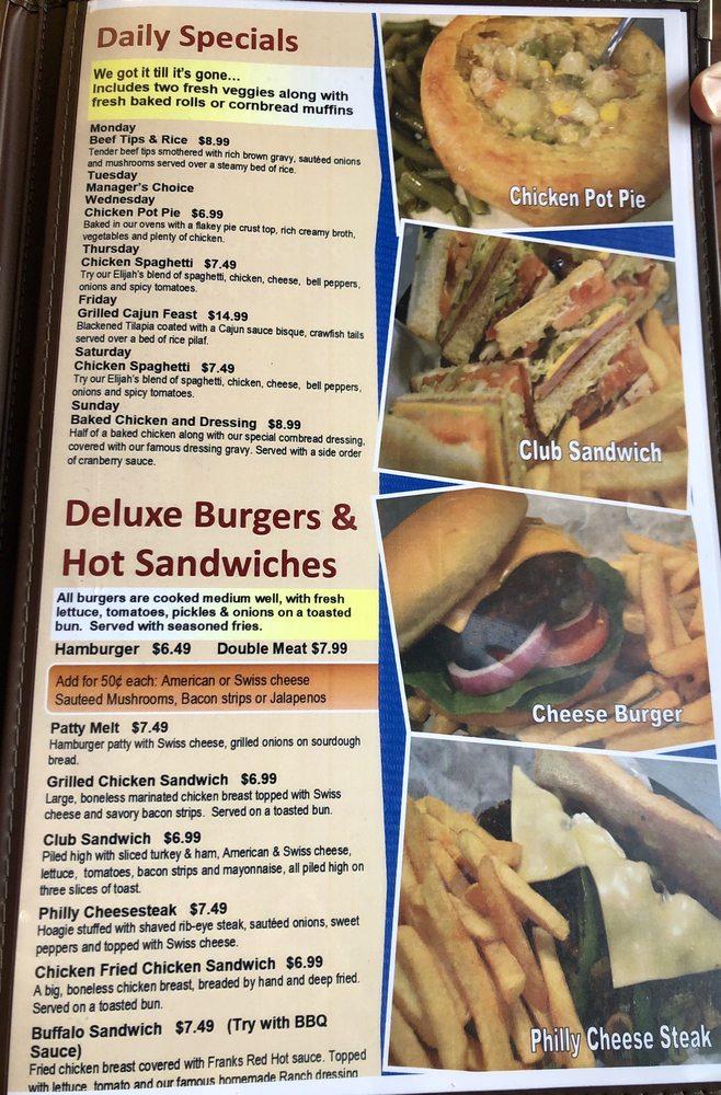 Menu at Elijah's Cafe, Kirbyville, 417 N Margaret Ave