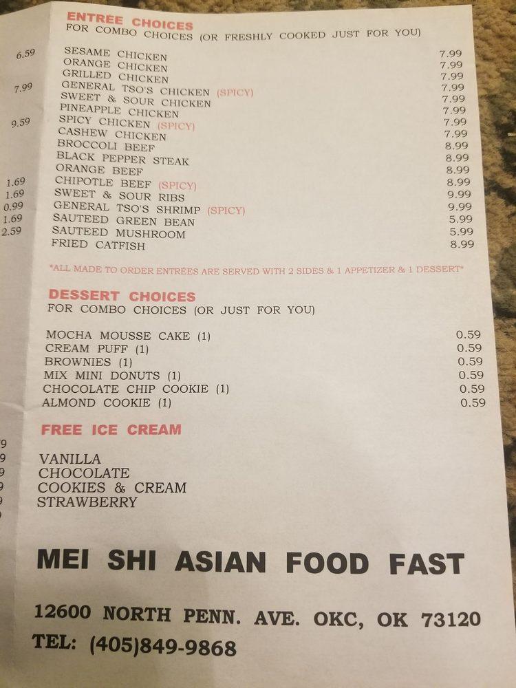 Menu at Mei Shi Asian Food Fast desserts, Oklahoma City