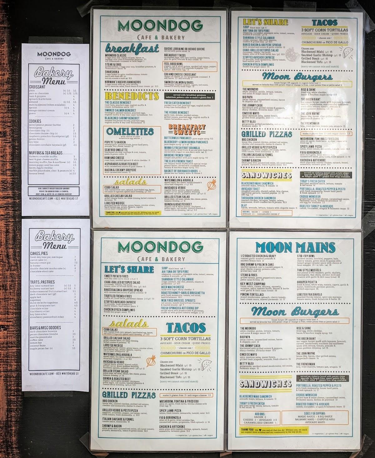 Menu at Moondog Cafe, Key West