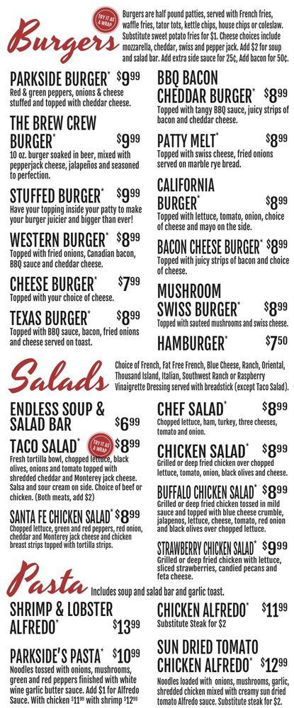 Menu at Parkside Restaurant & Bar, Hammond