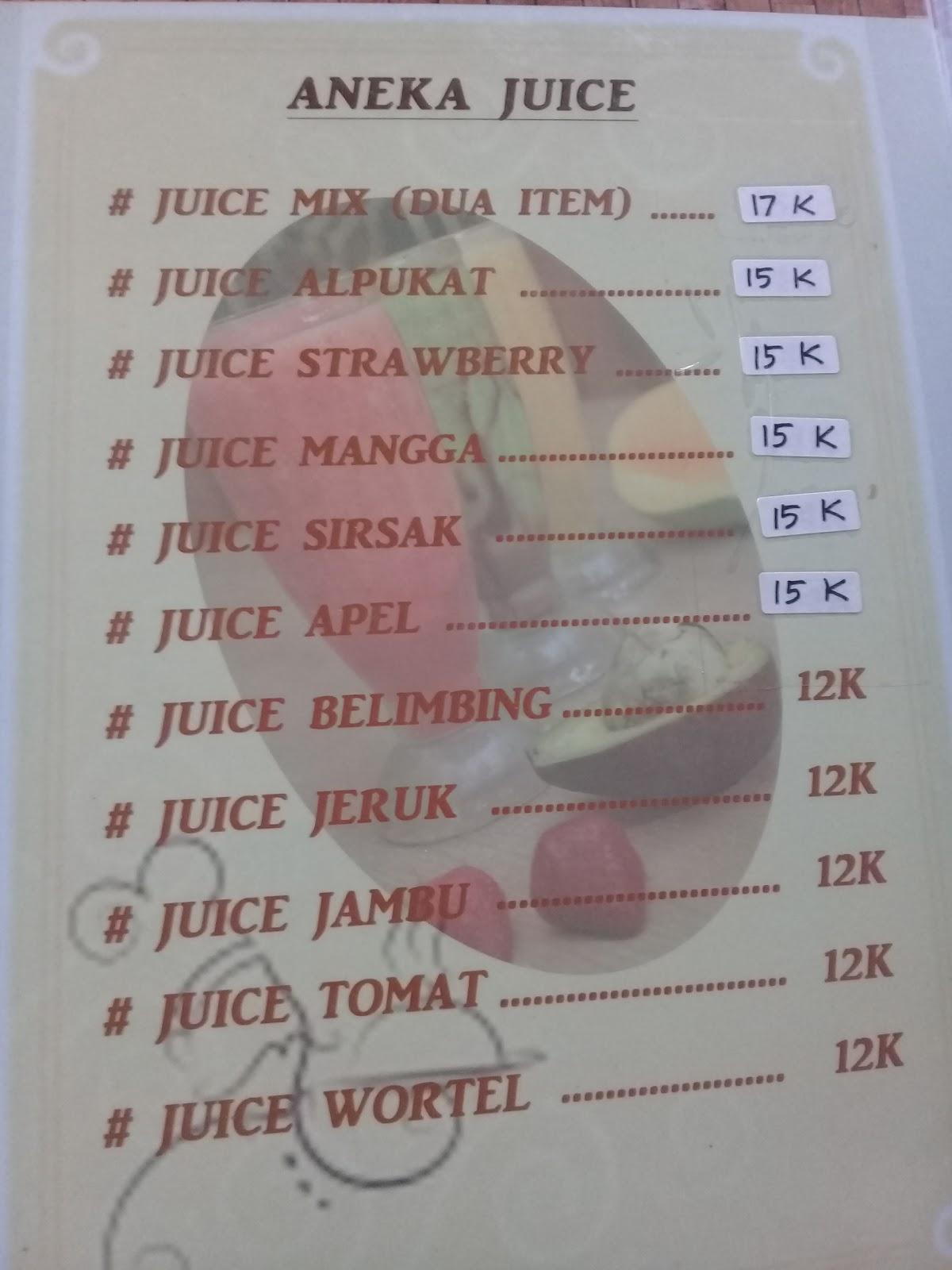Menu at Pecel Tuning restaurant, North Jakarta