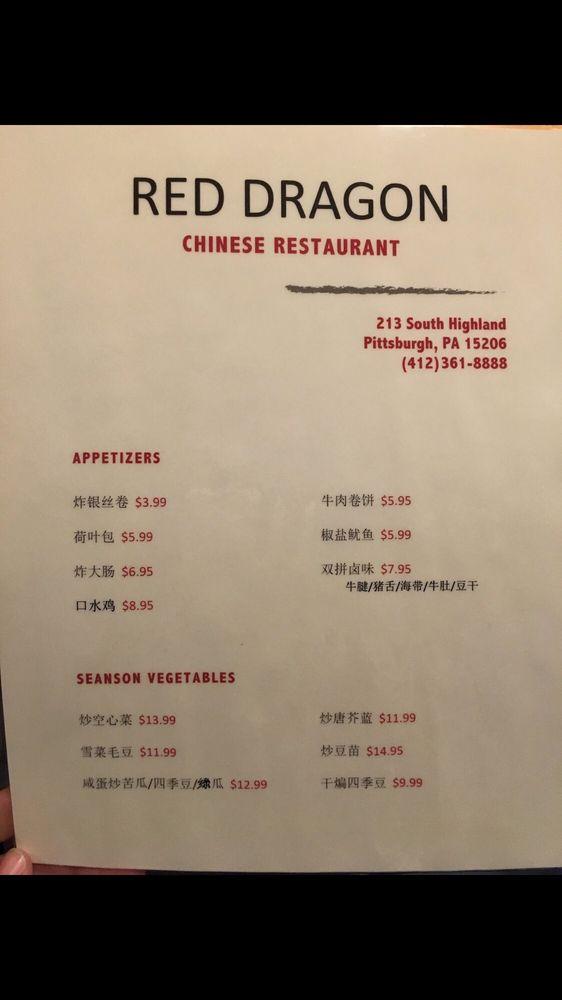 Menu at Red Dragon Chinese Restaurant, Pittsburgh