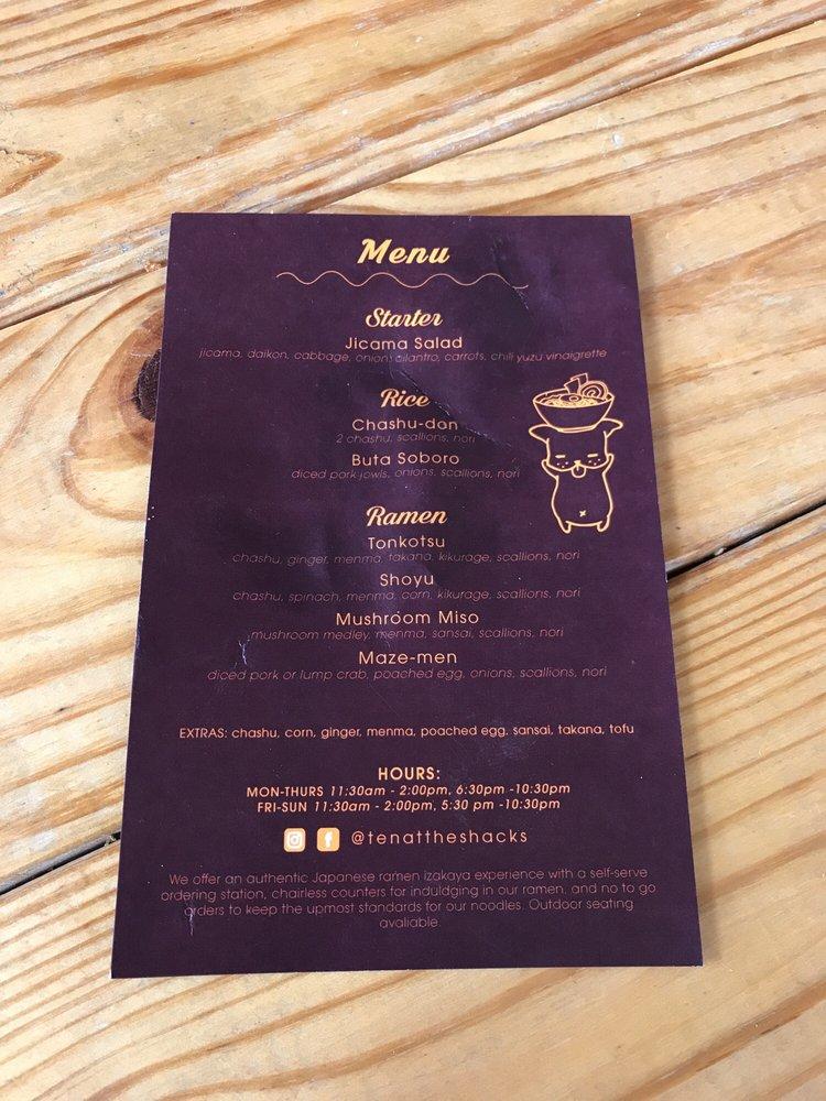 Menu at TEN Ramen restaurant, The Colony