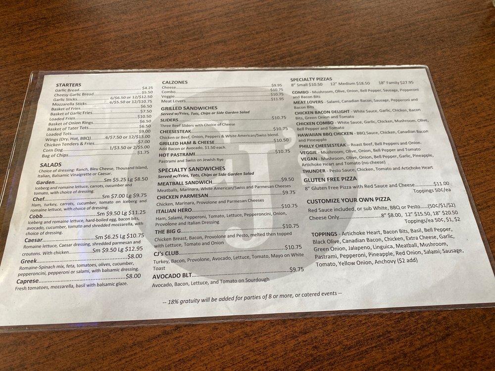 Menu at CJ's Pizza Bar & Grill, Rocklin