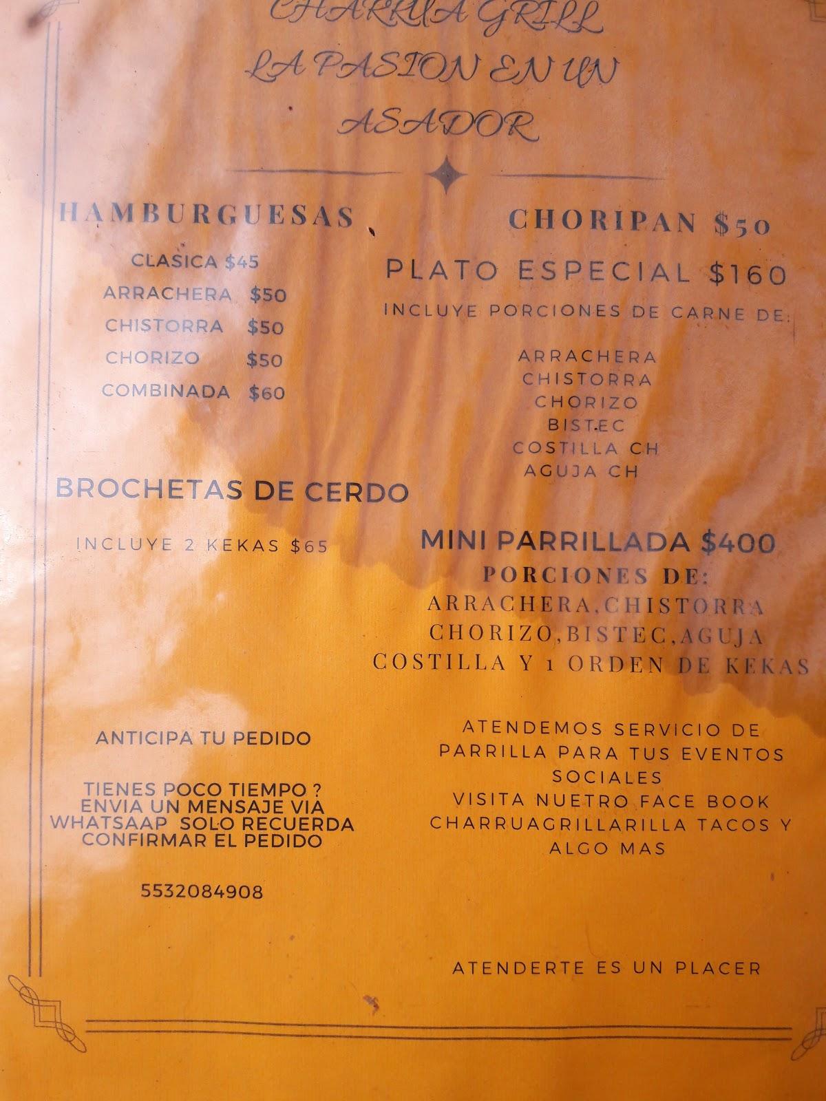 Menu at Charrua grill restaurant, Mexico