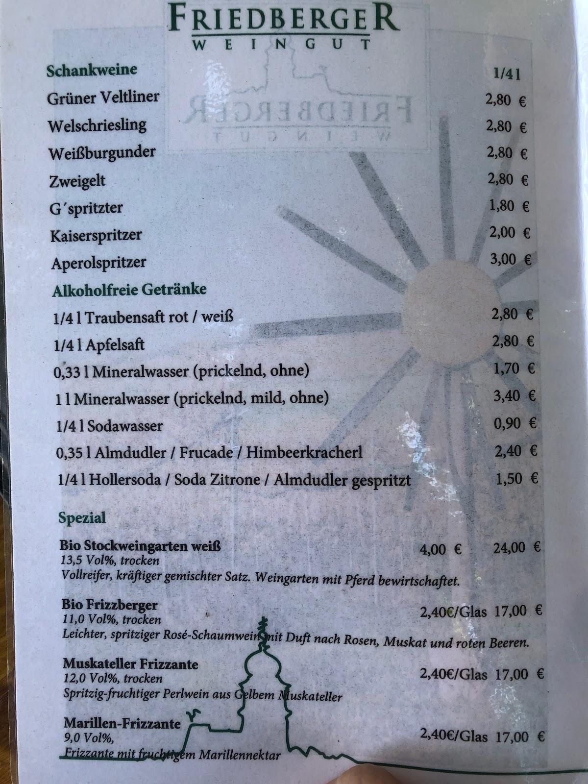 Speisekarte von Heuriger Friedberger - ausg'steckt is' von 19. Oktober ...