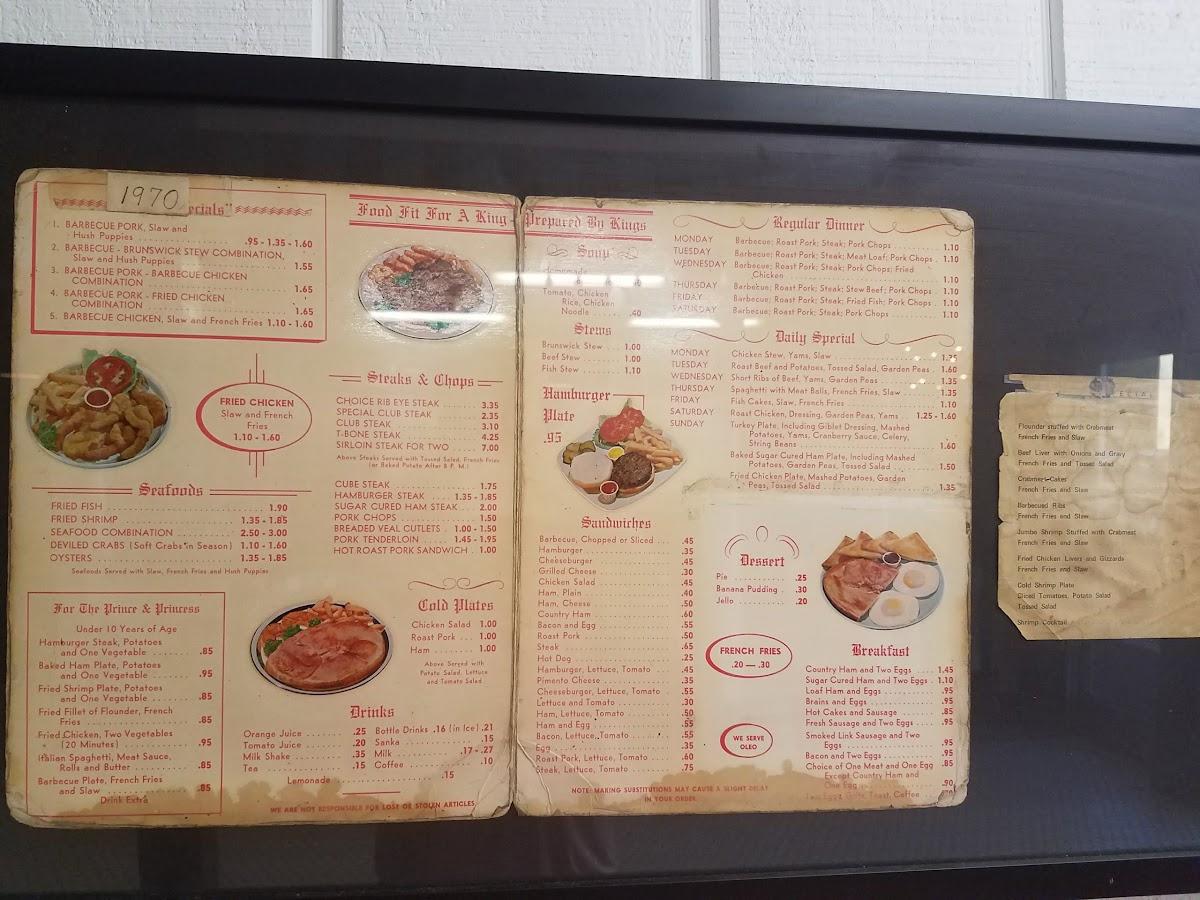Menu at Kings Restaurant, Kinston, 405 E New Bern Rd