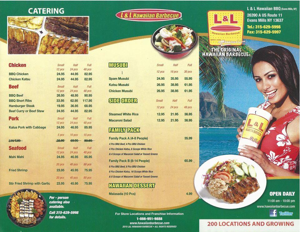 Menu at L&L Hawaiian Barbecue, Calcium