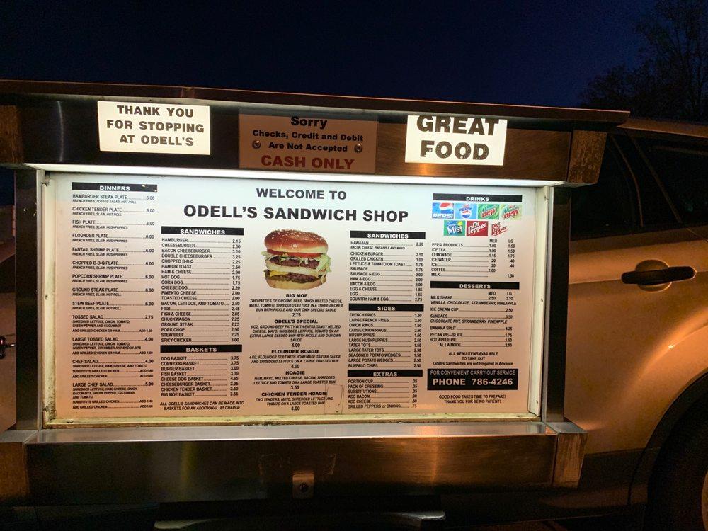 Menu at O'Dell's Sandwich Shop fast food, Mount Airy