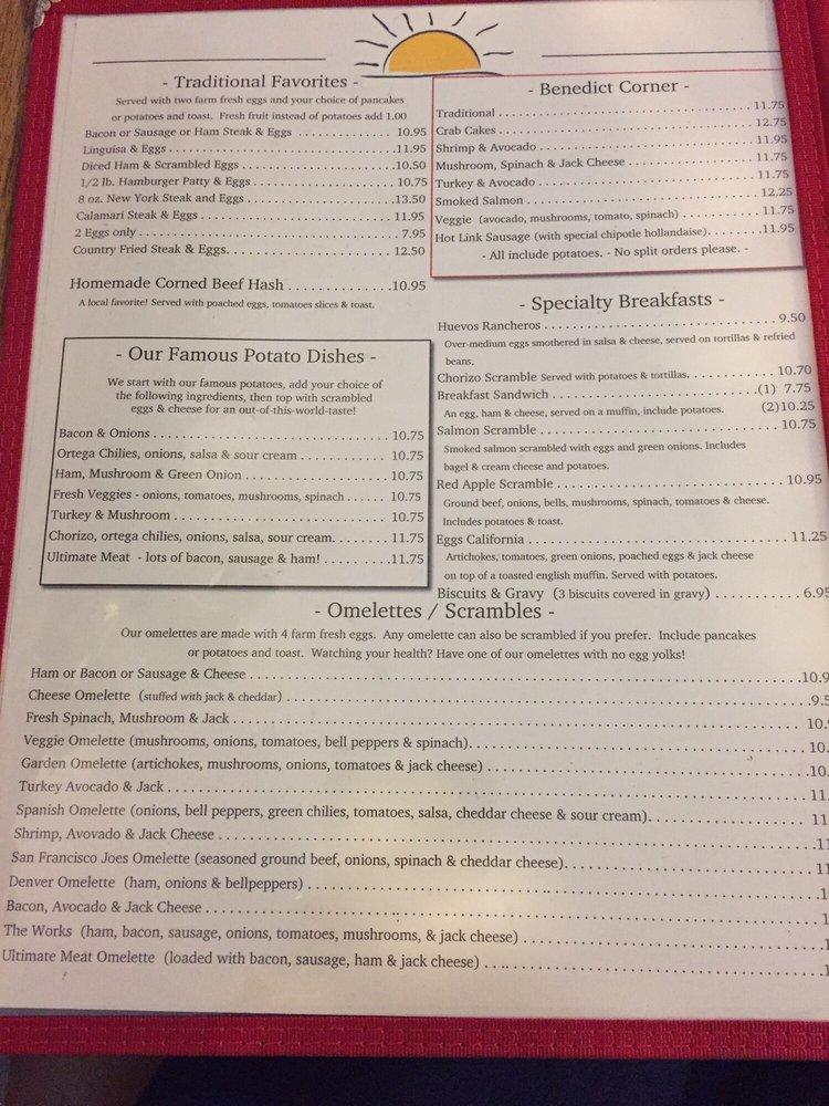 Menu at Red Apple Café cafe, Watsonville