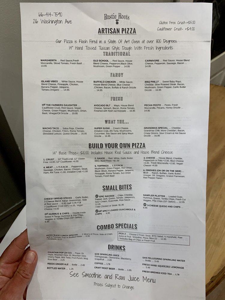 Menu at Rustic Roots cafe, Grand Haven