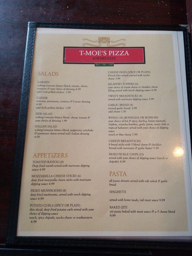 Menu at T-Moe's Pizza pizzeria, Johnston City