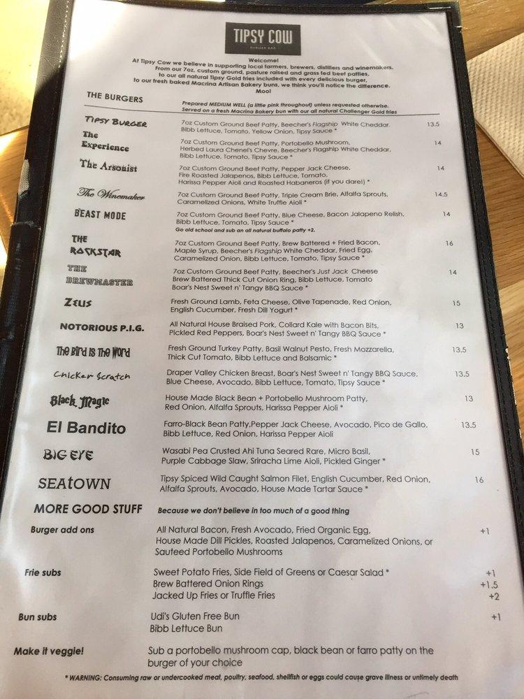 Menu at Tipsy Cow - Woodinville pub & bar, Woodinville