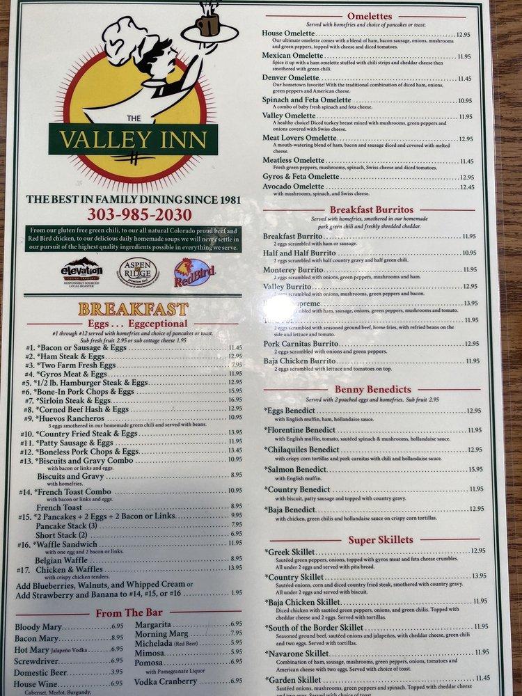Menu at Valley Inn Restaurant, Lakewood