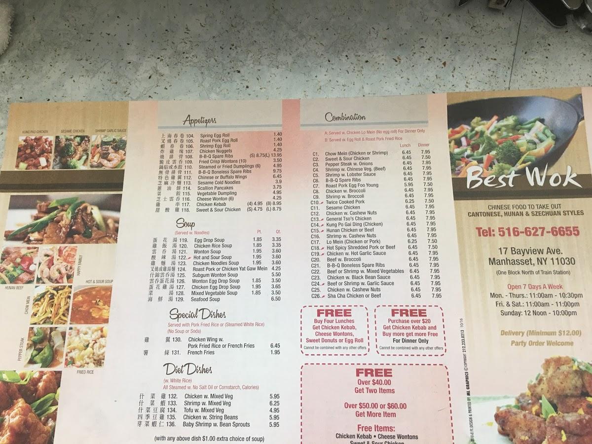 Menu at Best Wok restaurant, Manhasset, 17 Bayview Ave