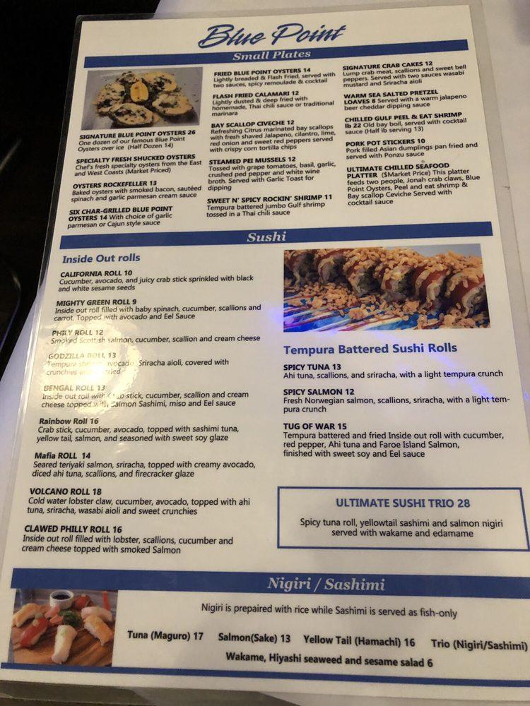 Menu at Blue Point Oysters and Sushi Bar, Valparaiso