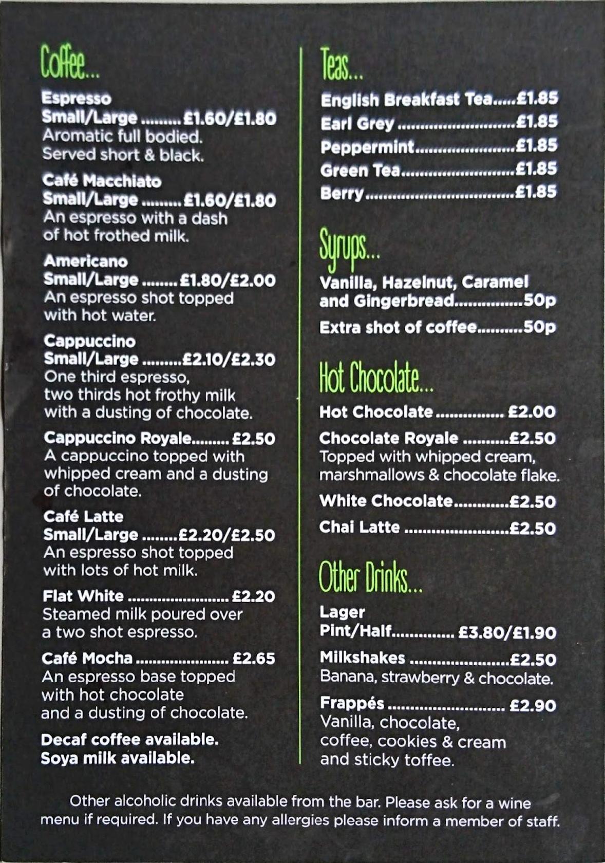 Menu at Cafe Brioche, Clitheroe