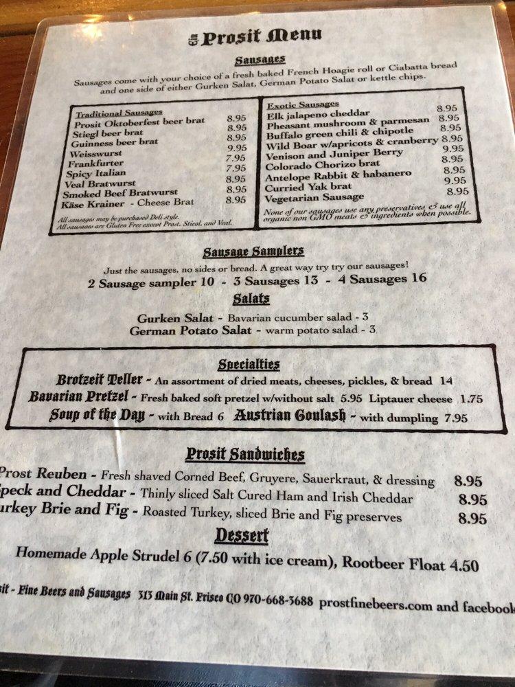 Menu at Ein Prosit pub & bar, Frisco