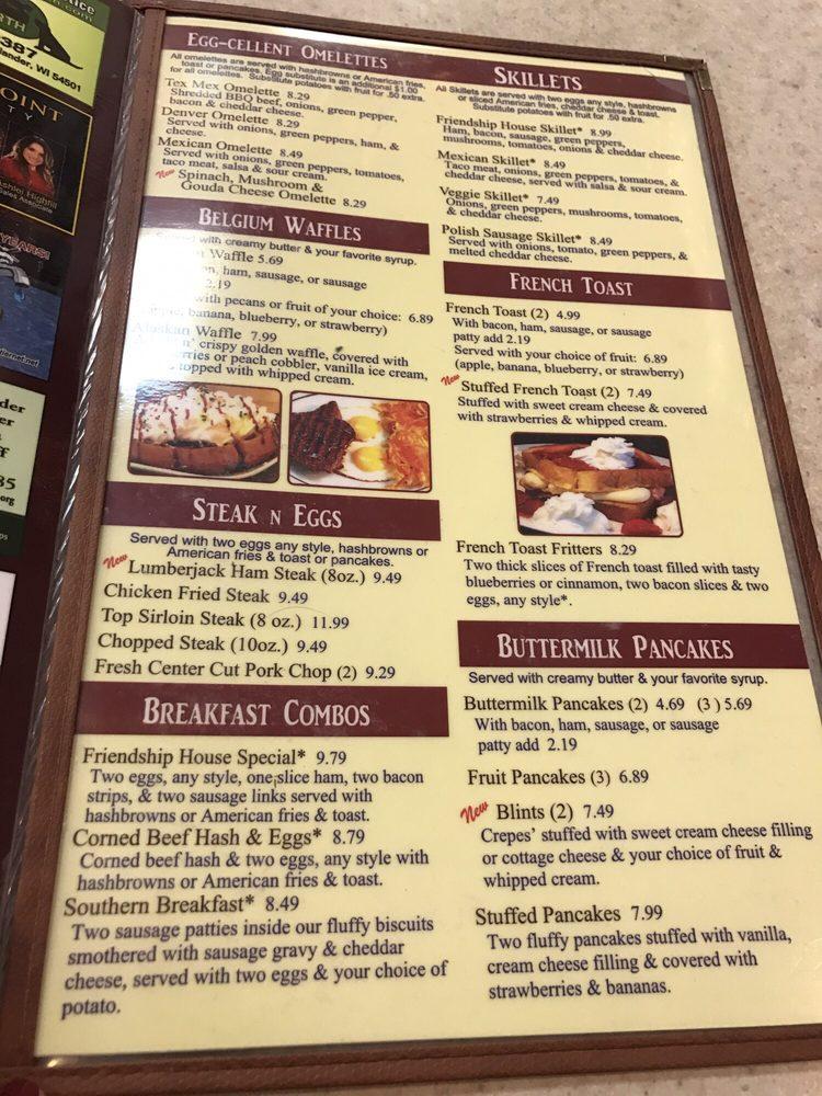 Menu at Friendship House Family Restaurant, Rhinelander