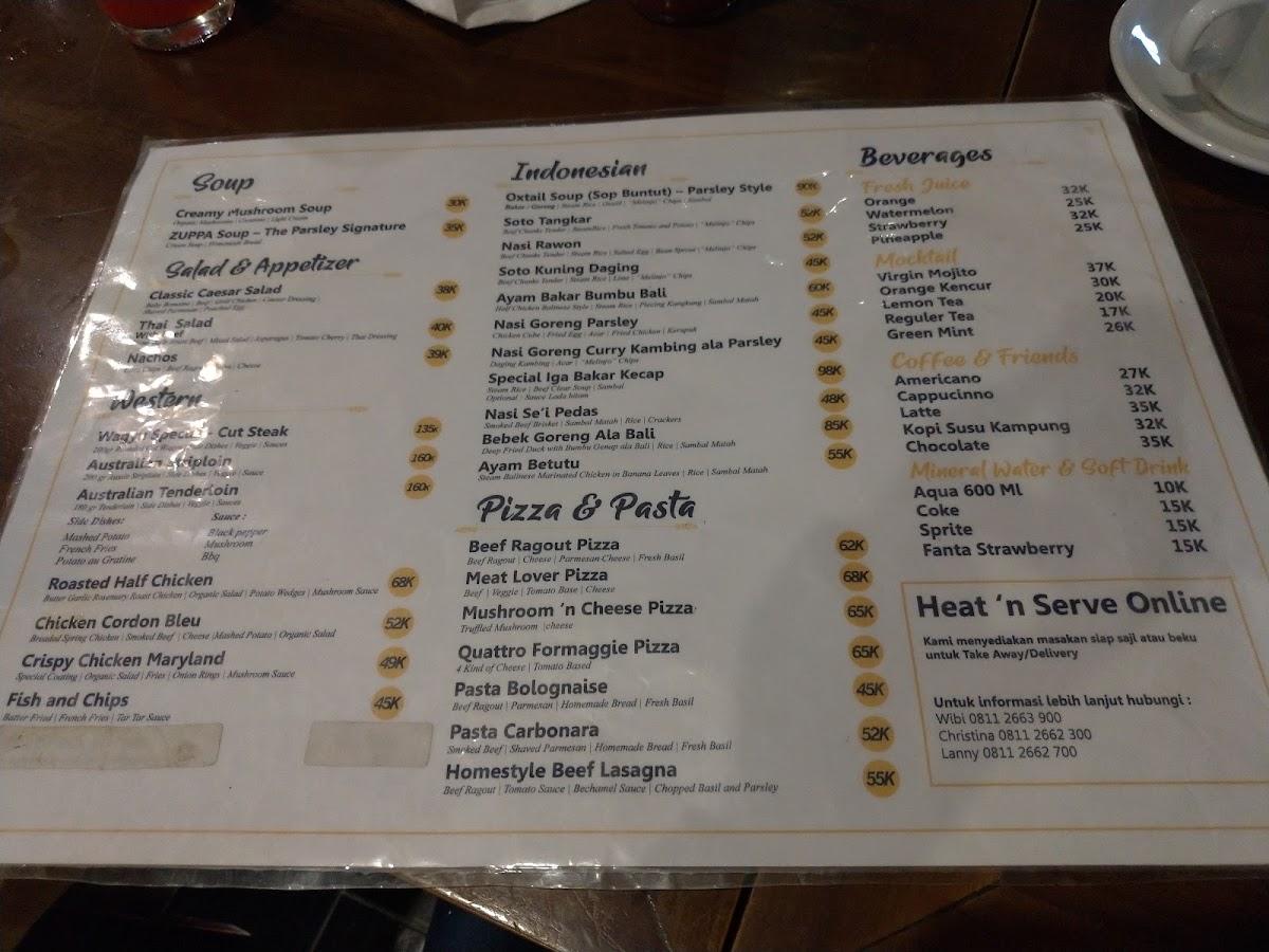 Menu at Parsley Bakery & Resto Jakal, Sendangadi, Kaliurang St KM.5