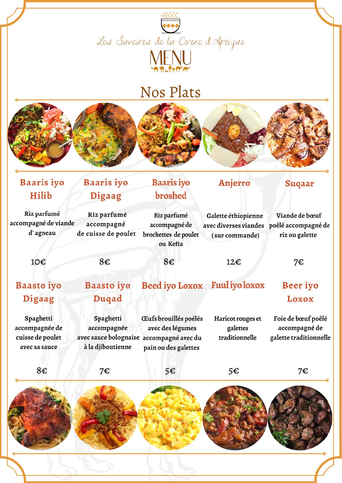 Menu at SAVEURS DE LA CORNE D AFRIQUE restaurant, Lyon