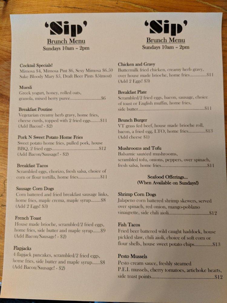 Menu at Sip pub & bar, Plattsburgh
