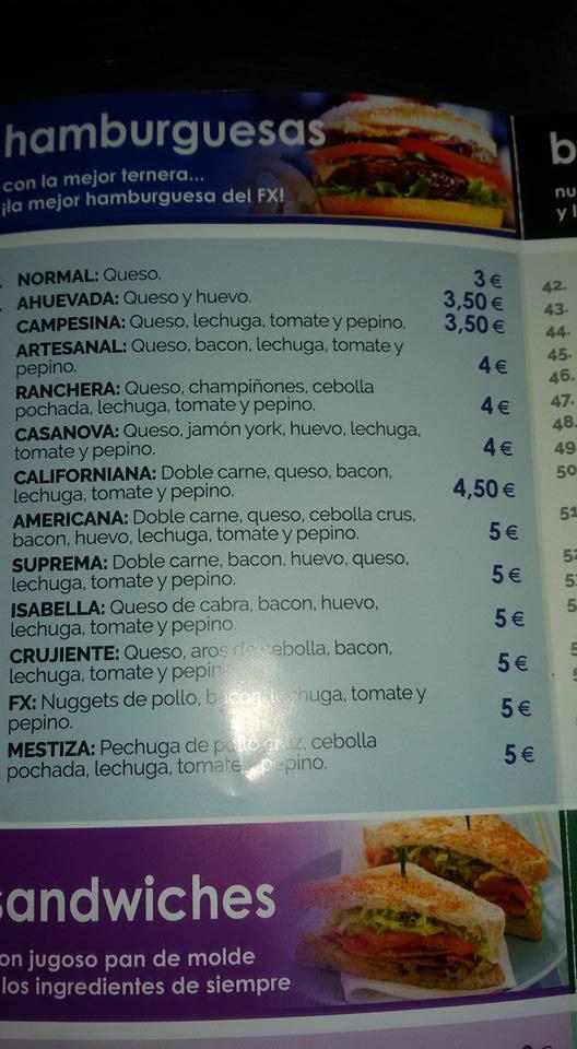 Carta de Bar Pizzeria FX, Alfaro