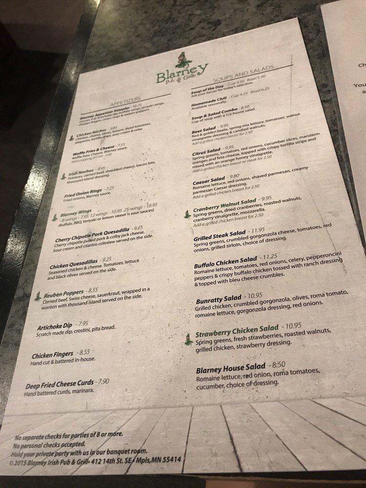 Menu at Blarney Pub & Grill, Minneapolis, 412 14th Ave SE