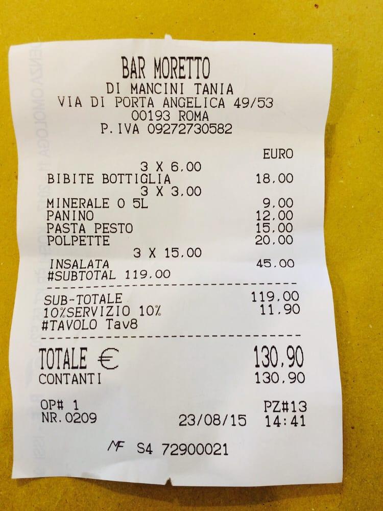Speisekarte von Caffe Moretto cafe, ROM