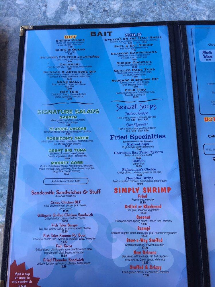 Menu at Fish Tales restaurant, Galveston