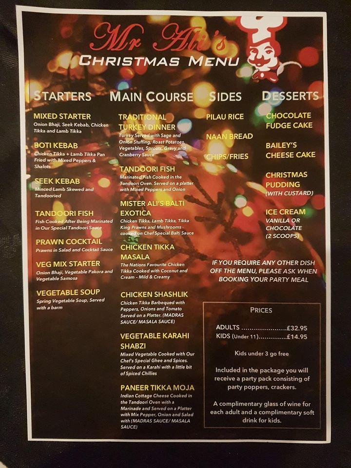 Menu at Mister Ali's Tandoori & Balti Cuisine restaurant, Stockport, 13 ...