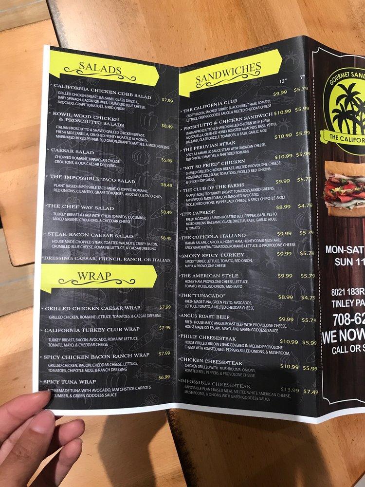 Menu at The California Way Gourmet Sandwiches restaurant, Tinley Park
