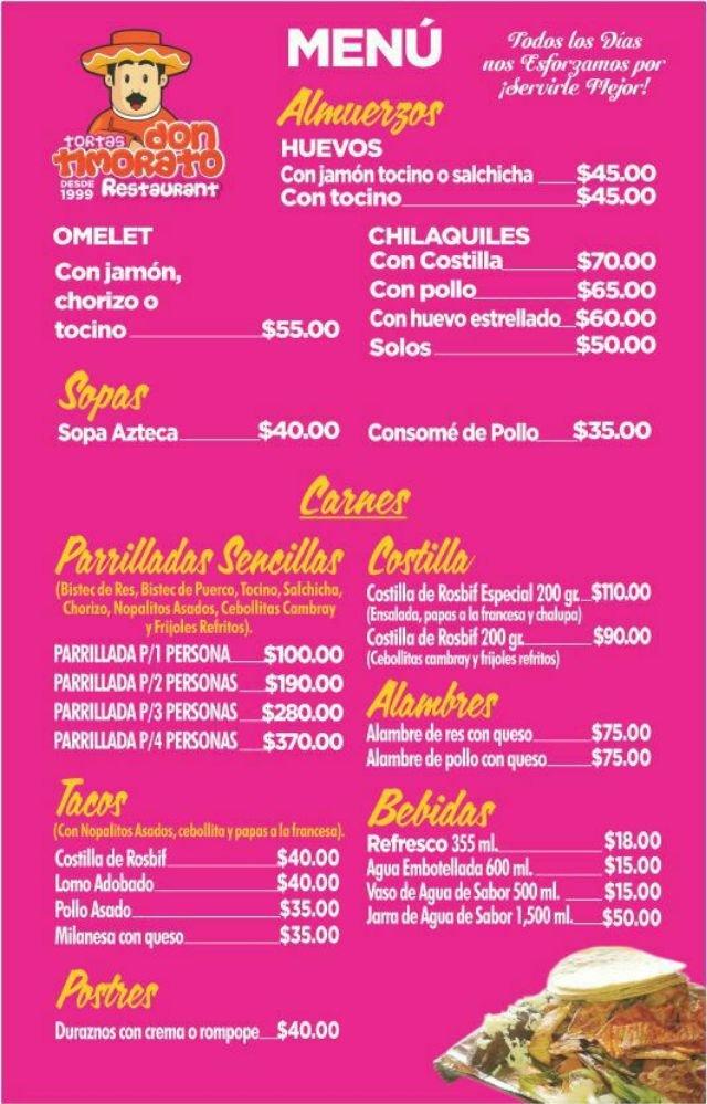 Carta del restaurante Tortas Don Timorato, Atlixco, Blvd. Dr. Y Gral ...
