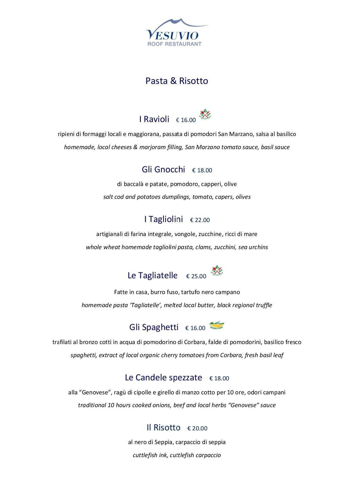 Menu at Vesuvio Panoramic Restaurant, Sant'Agnello