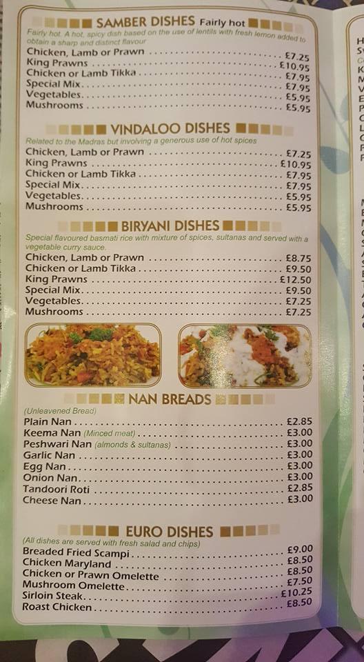 Menu at Cafe India, Huntly
