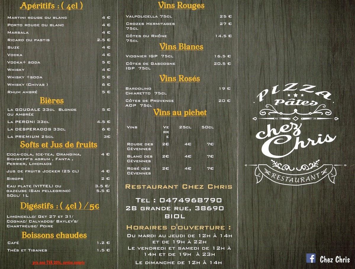 Menu at Chez Chris à emporter restaurant, Biol