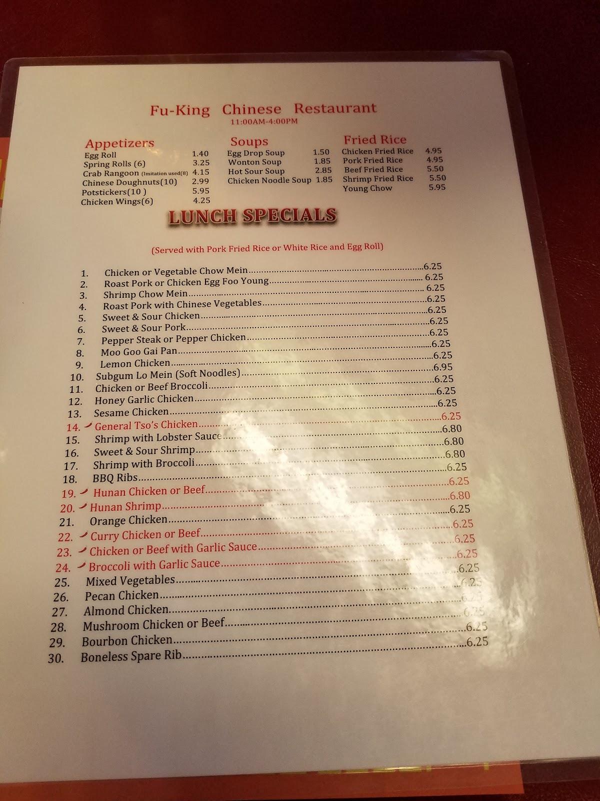 Menu at Fu King Chinese Restaurant, Lake City, 649 SW Main Blvd