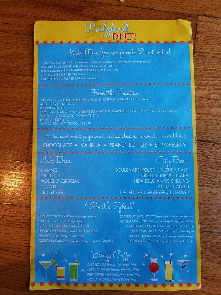 Menu at Ladybird Diner cafe, Lawrence