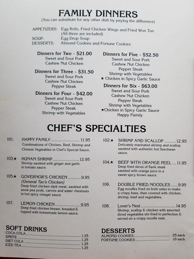 Menu at Lee's Hunan Chinese Restaurant, Saint Joseph