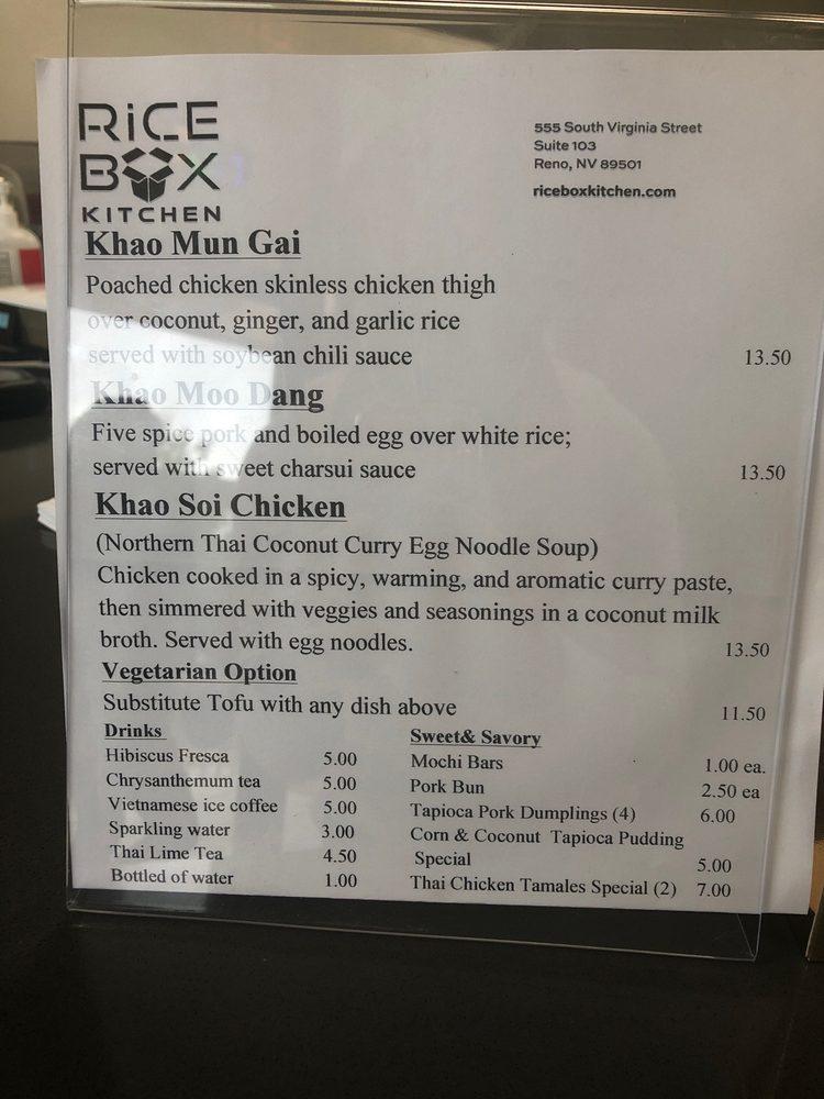 Menu at Rice Box Kitchen restaurant, Reno