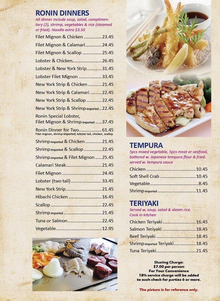 Menu at Ronin Steak & Sushi House restaurant, Ruston