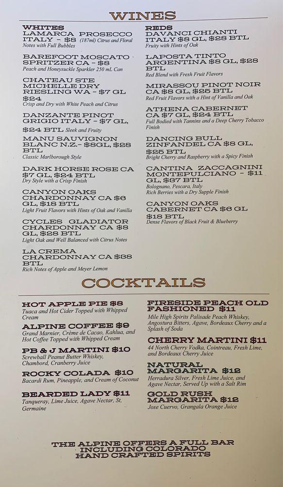 Menu at The Alpine Restaurant and Bar, Georgetown