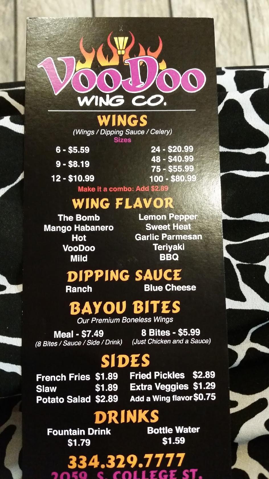 Menu at VooDoo Wing Company restaurant, Auburn