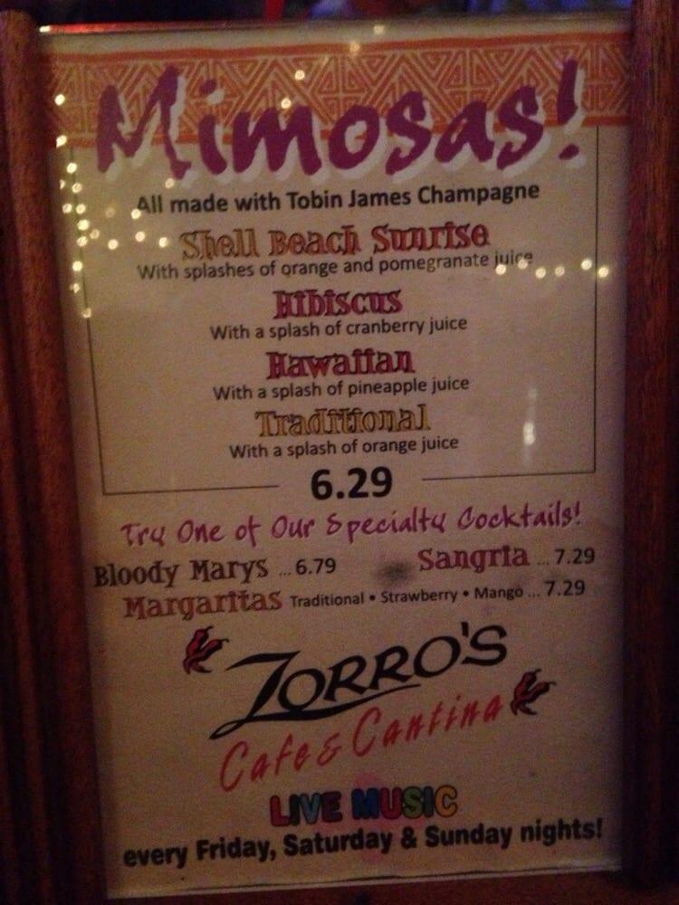 Menu at Zorro's Cafe & Cantina, Pismo Beach