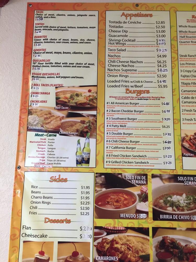 Menu at Los Primos restaurant, Tulsa, N Sheridan Rd