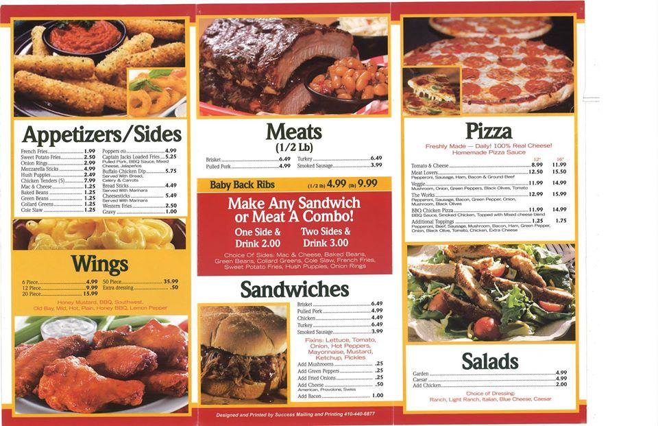Menu at Captain Jack's BBQ, Dundalk
